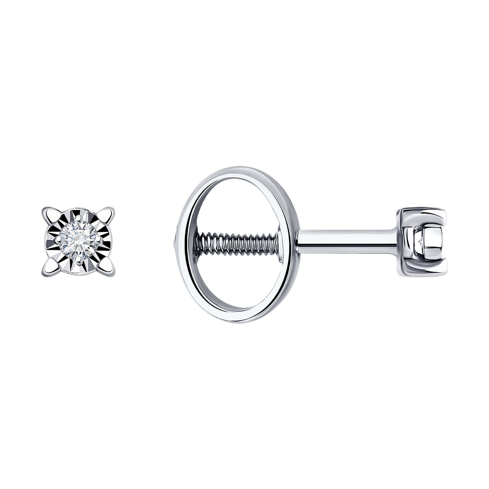 Серьги пусеты, белое золото, 585 проба, бриллиант