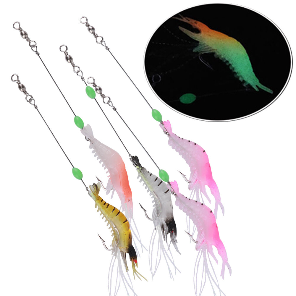 5шт высокая имитация мягкие светящиеся искусственные приманки для креветок рыболовные снасти с крючком