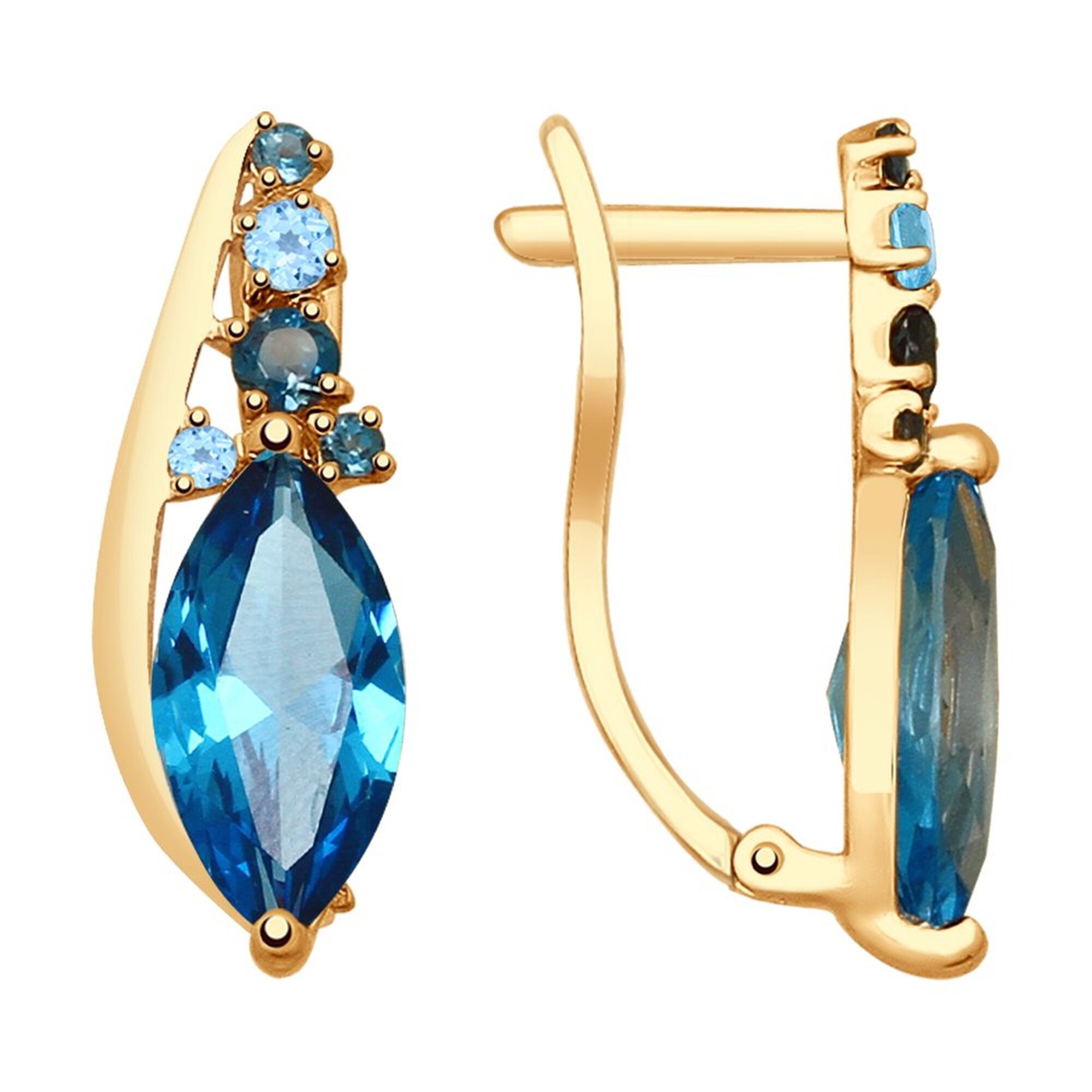 Серьги, красное золото, 585 проба, фианит, топаз, Лондон топаз