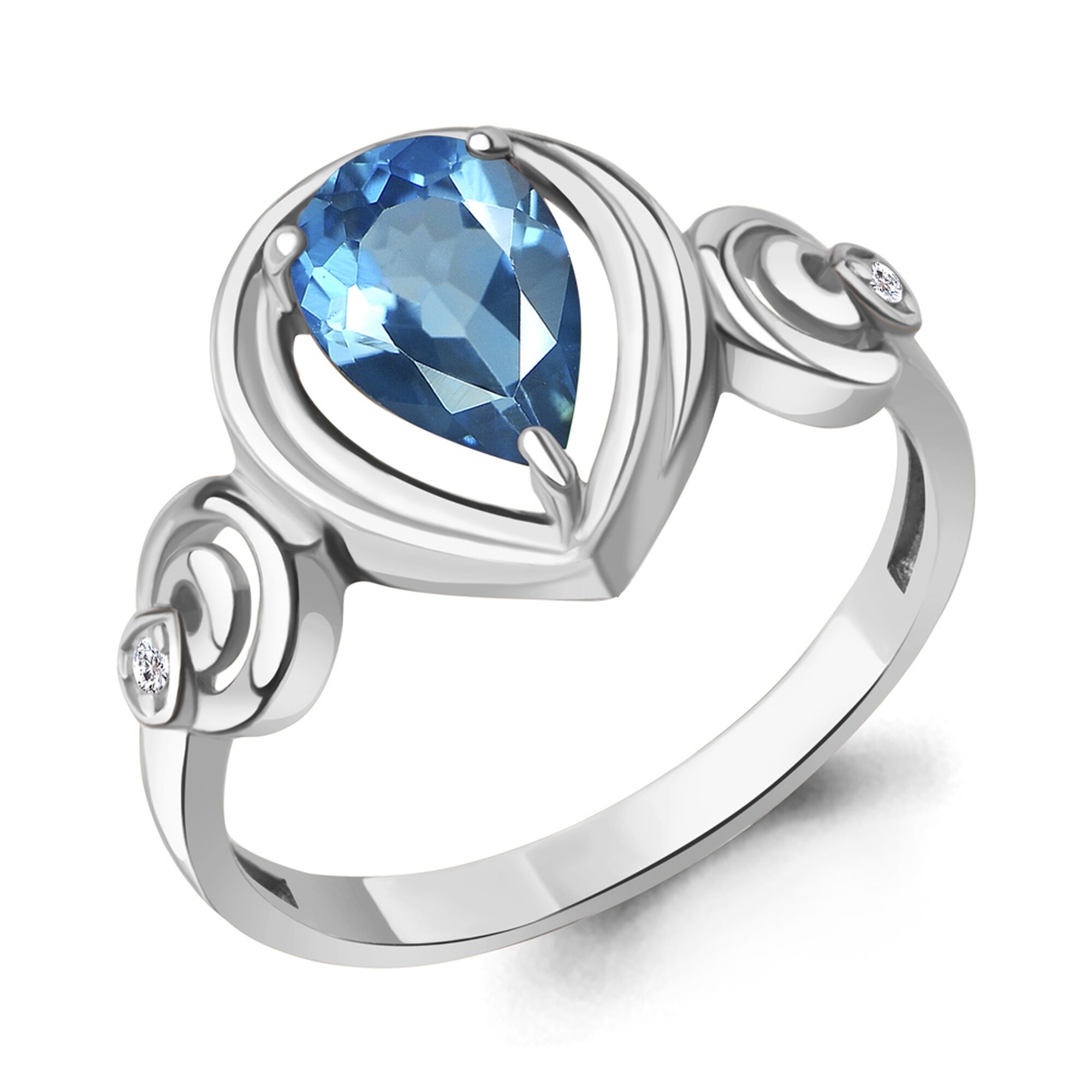 Кольцо, серебро, 925 проба, родирование, фианит, топаз