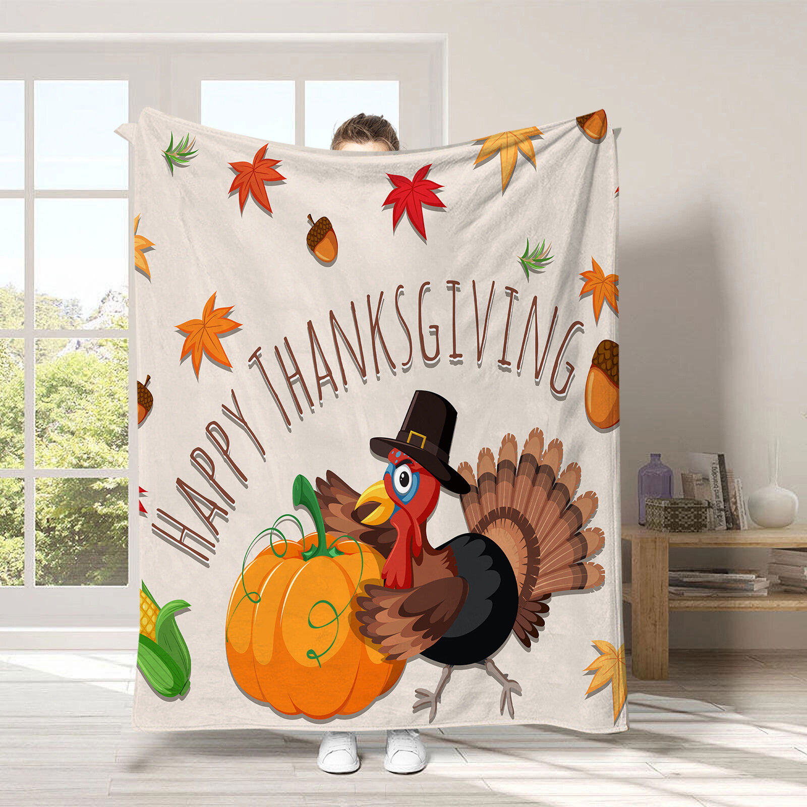 Одеяло "Индейка на День Благодарения", фланель, полиэфирное волокно, 130x150 см