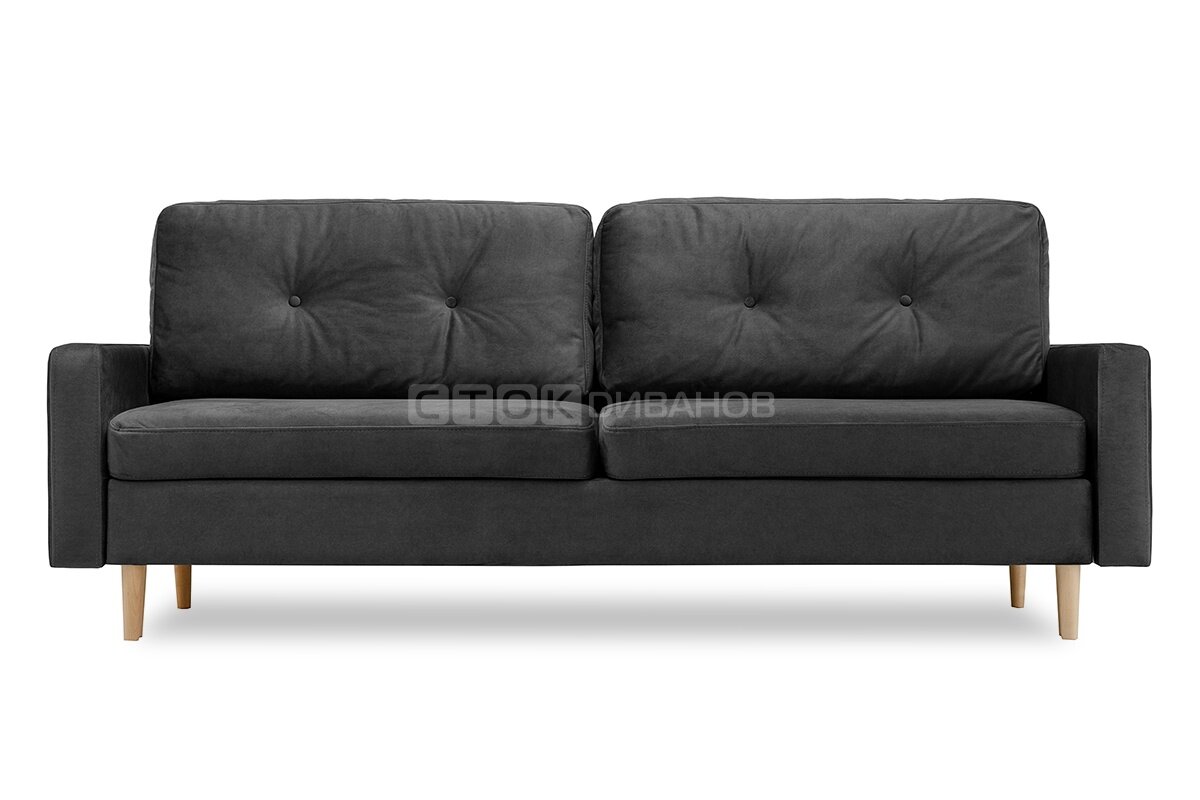 Диван Сток Диванов Норвегия, черный велюр, механизм пантограф, на ножках