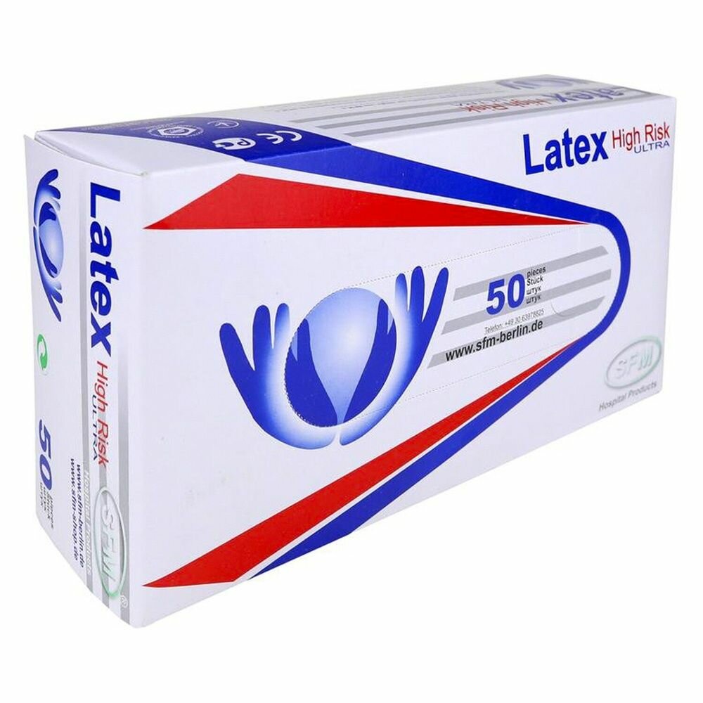 Перчатки латексные SFM смотровые, сверхпрочные, HIGH RISK ULTRA, 25 пар, размер L