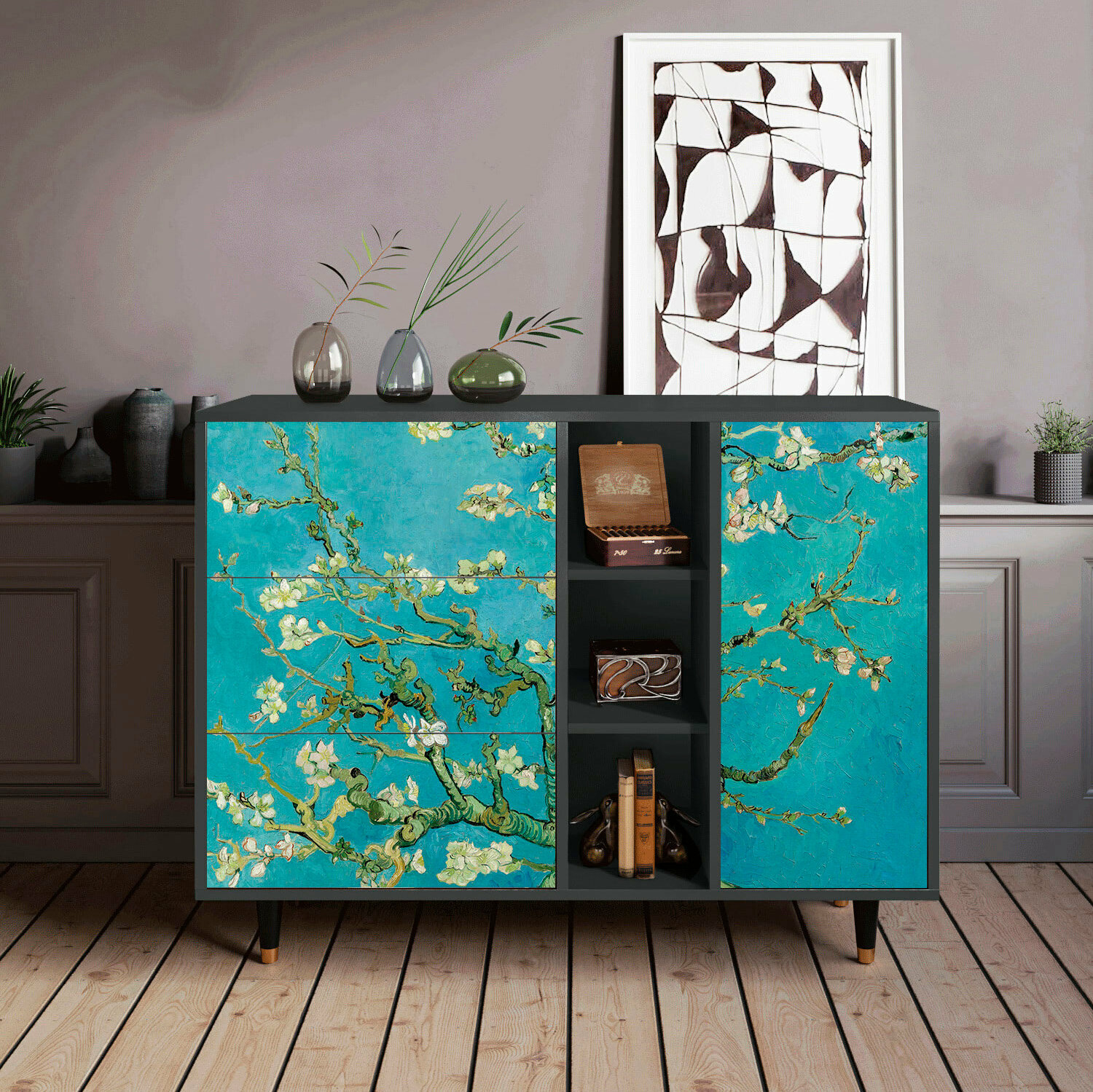 Комод - STORYZ - BS2 Almond Blossom by Van Gogh, Разер - 125 x 97 x 48 см , Цвет корпуса - Антрацит