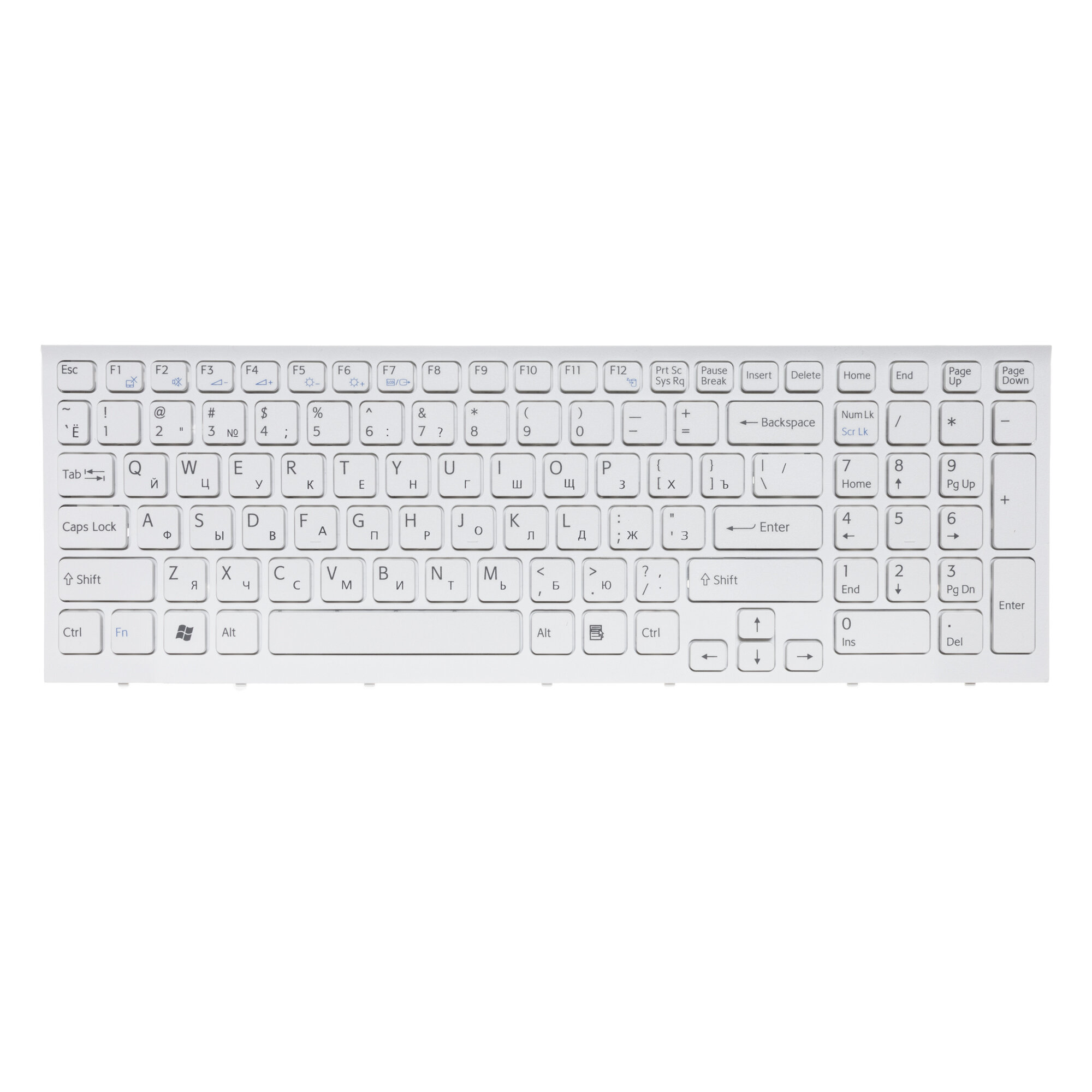 Клавиатура для ноутбука Sony Vaio VPC-EB3E1R / Sony Vaio VPC-EB1S1R / Sony Vaio VPC-EB1E1R / Sony Vaio VPC-EB4L1R / Sony Vaio VPC-EB2E9R / Sony Vaio VPC-EB3M1R / Sony Vaio VPC-EB1E9R / Sony Vaio VPC-EB27FX / Sony Vaio VPC-EB2M1R - белая