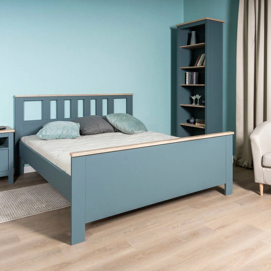 Кровать двуспальная "Сага", бирюзовый ясень, ортопедические ламели, 160 см х 200 см х 101 см, до 280 кг