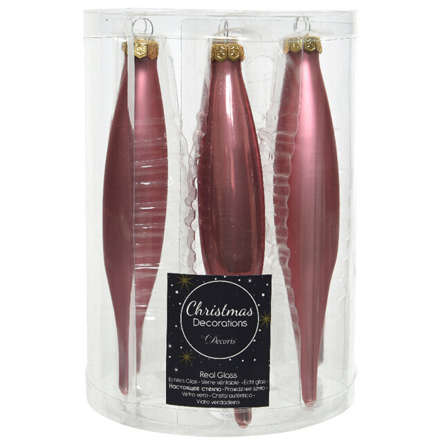 Набор елочных игрушек Сосульки 15 см розовый бархат 6 шт, стекло, Kaemingk, 144131