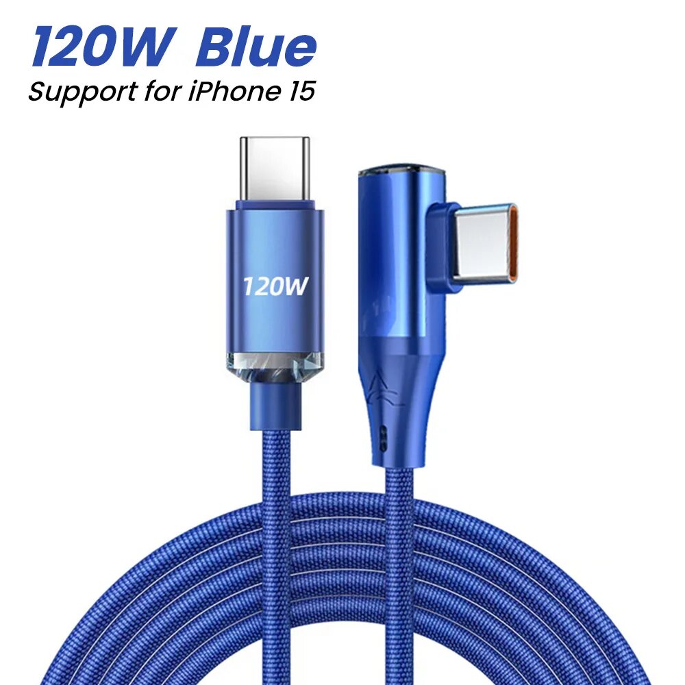 120W USB-C кабель 2м, синий, для iPhone 15