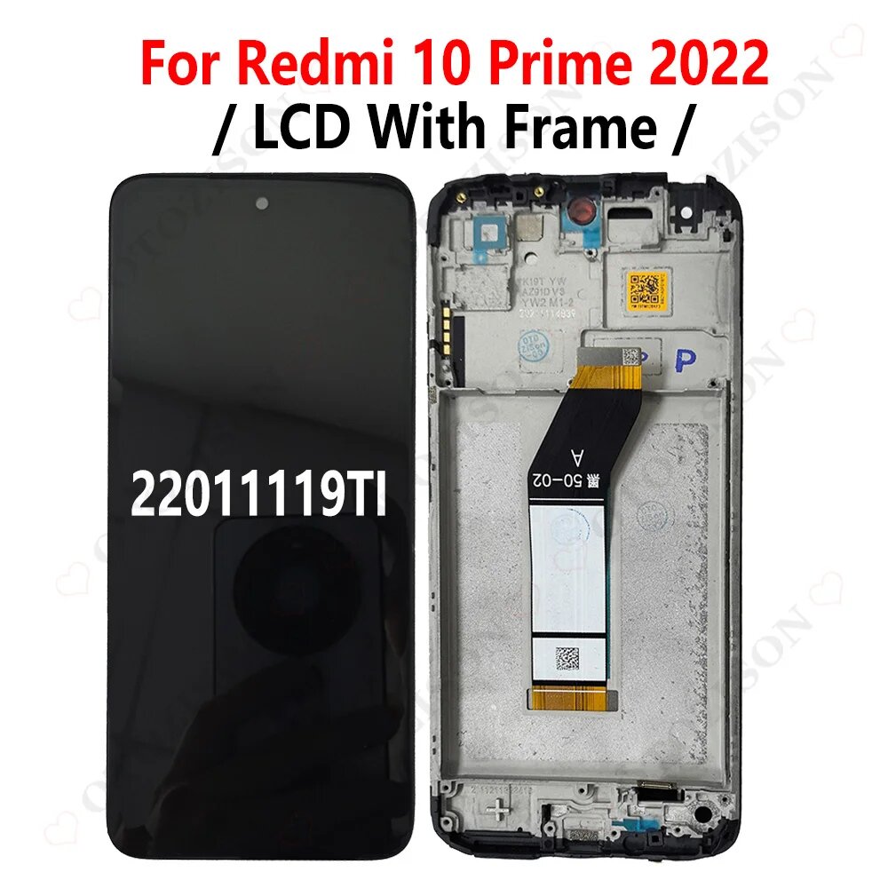 Для Xiaomi Redmi 10 2022 21121119SG 22011119UY 21121119VL ЖК-дисплей VL с сенсорным экраном в рамке 10 Prime Xiaomi Redmi 10 Prime 2022 22011119TI ЖК-дигитайзер в сборе Prime -With Frame