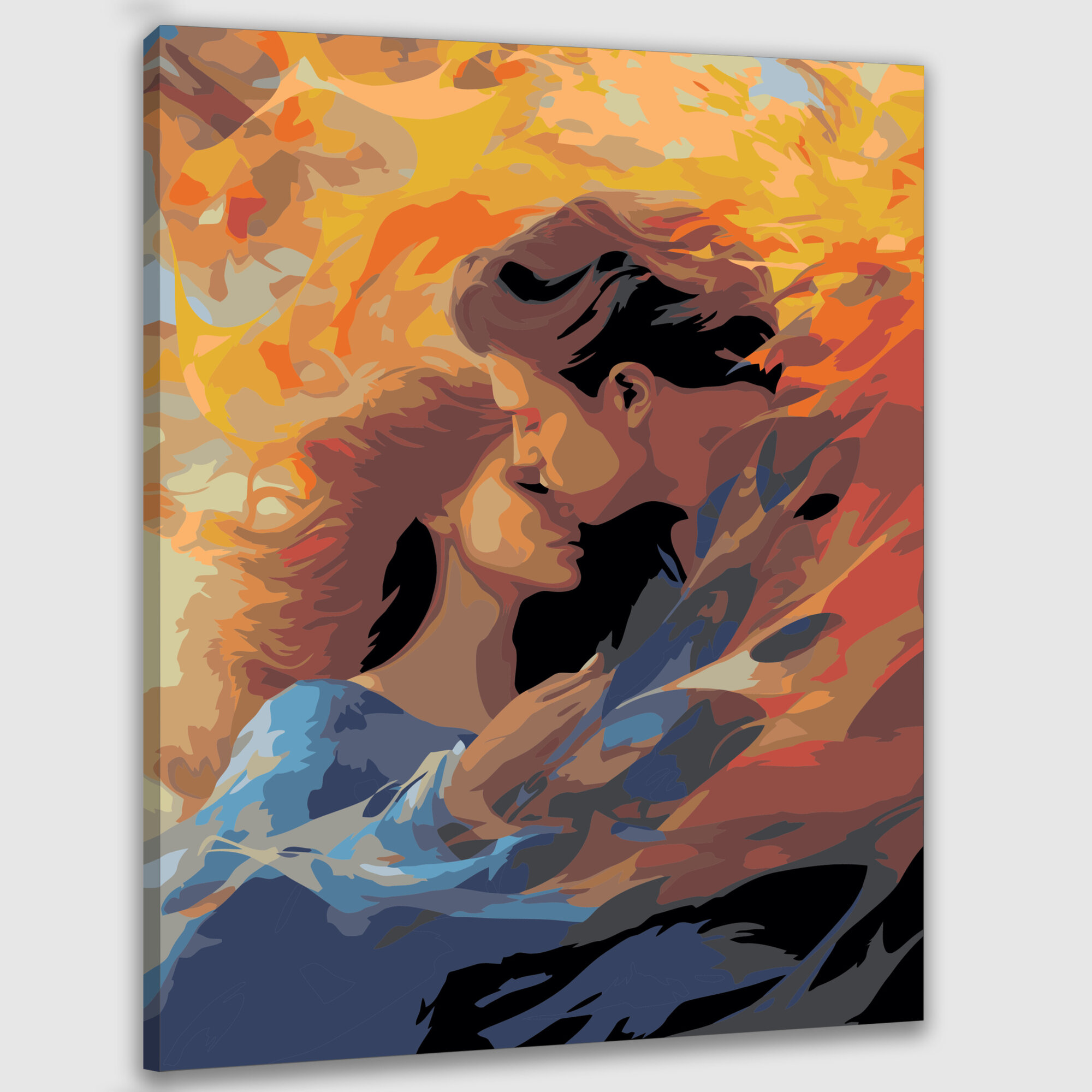 Картина по номерам 40x50 см, цифровое художественное п, пара в объятиях, ленты ярких цветов, эмоции, страсть