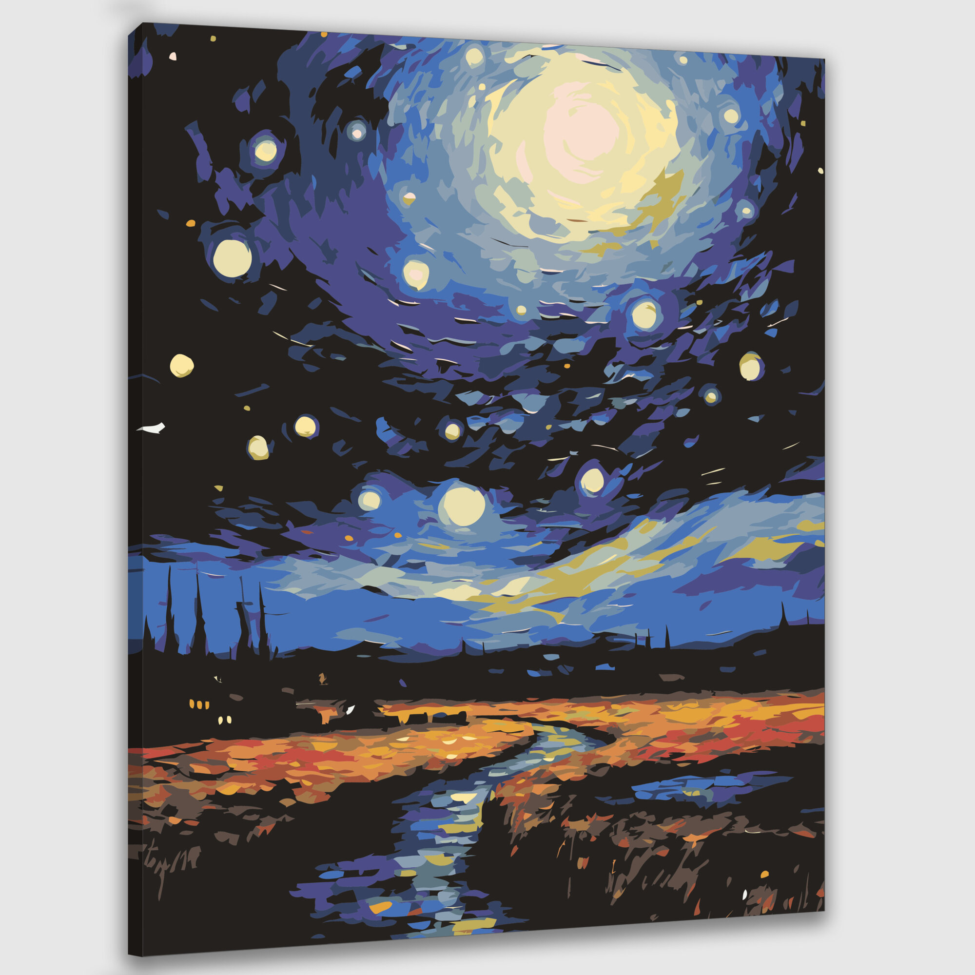 Картина по номерам 40x50 см, картина маслом, Ван Гог, звездное ночное небо, мирная сельская местность
