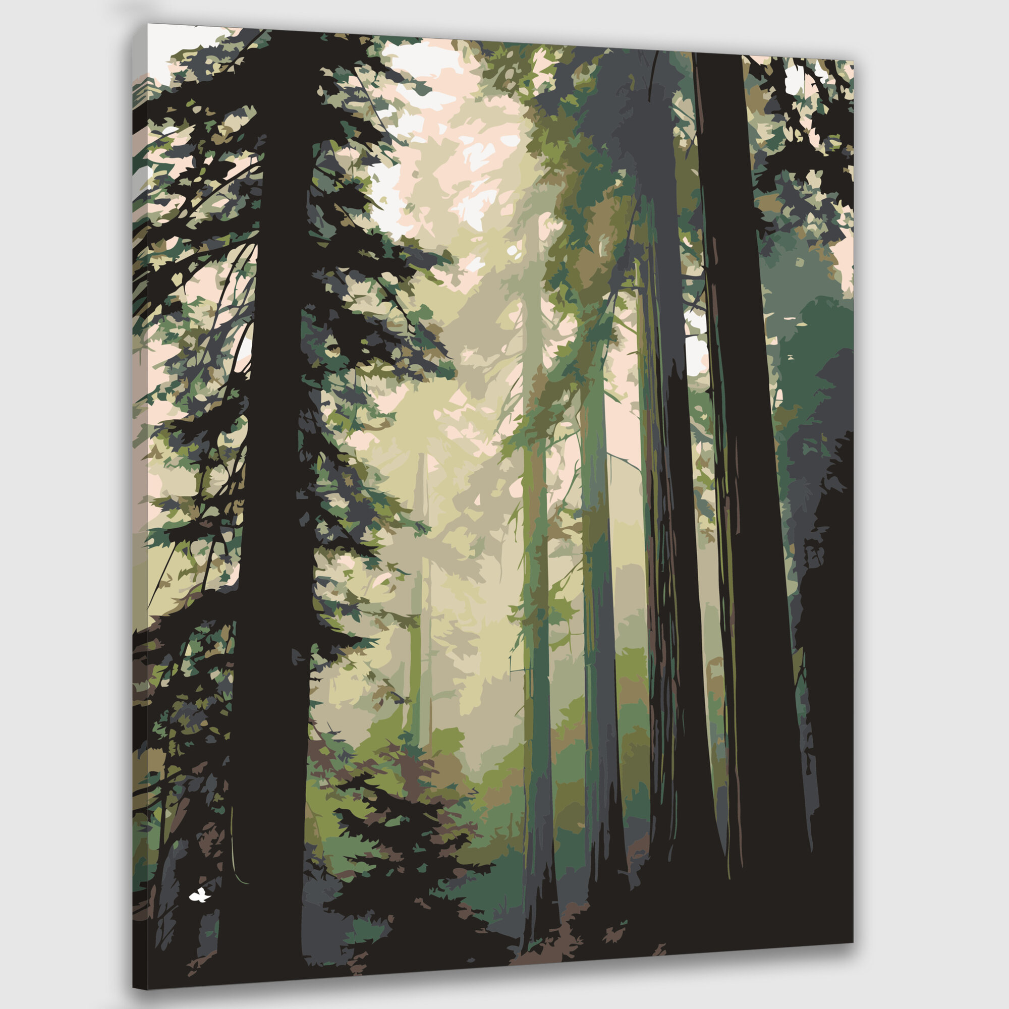 Картина по номерам 40x50 см, фотография, туманный лес, высокие деревья, исчезающие в тумане, густой туман