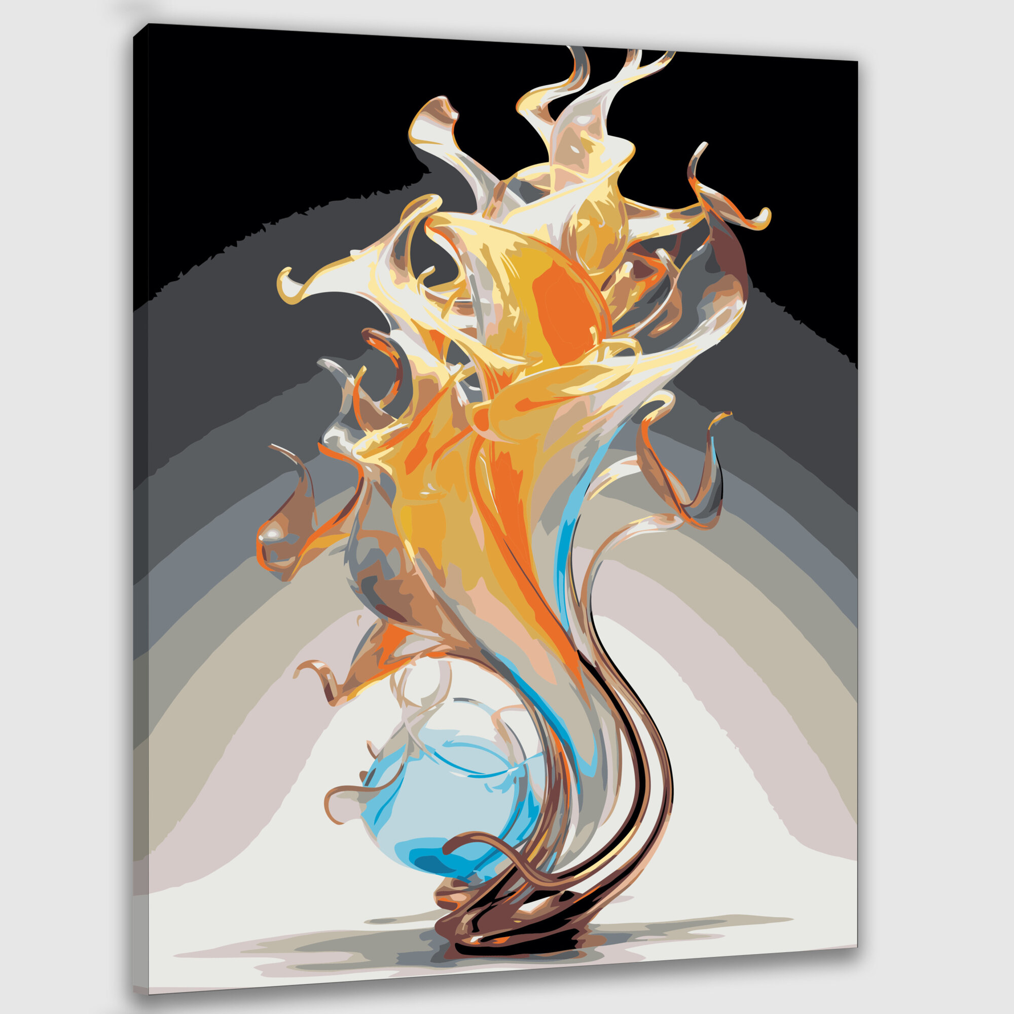 Картина по номерам 40x50 см, стеклянная скульптура, танец воды, солнечный свет, изгибы, яркие цвета, преломление света