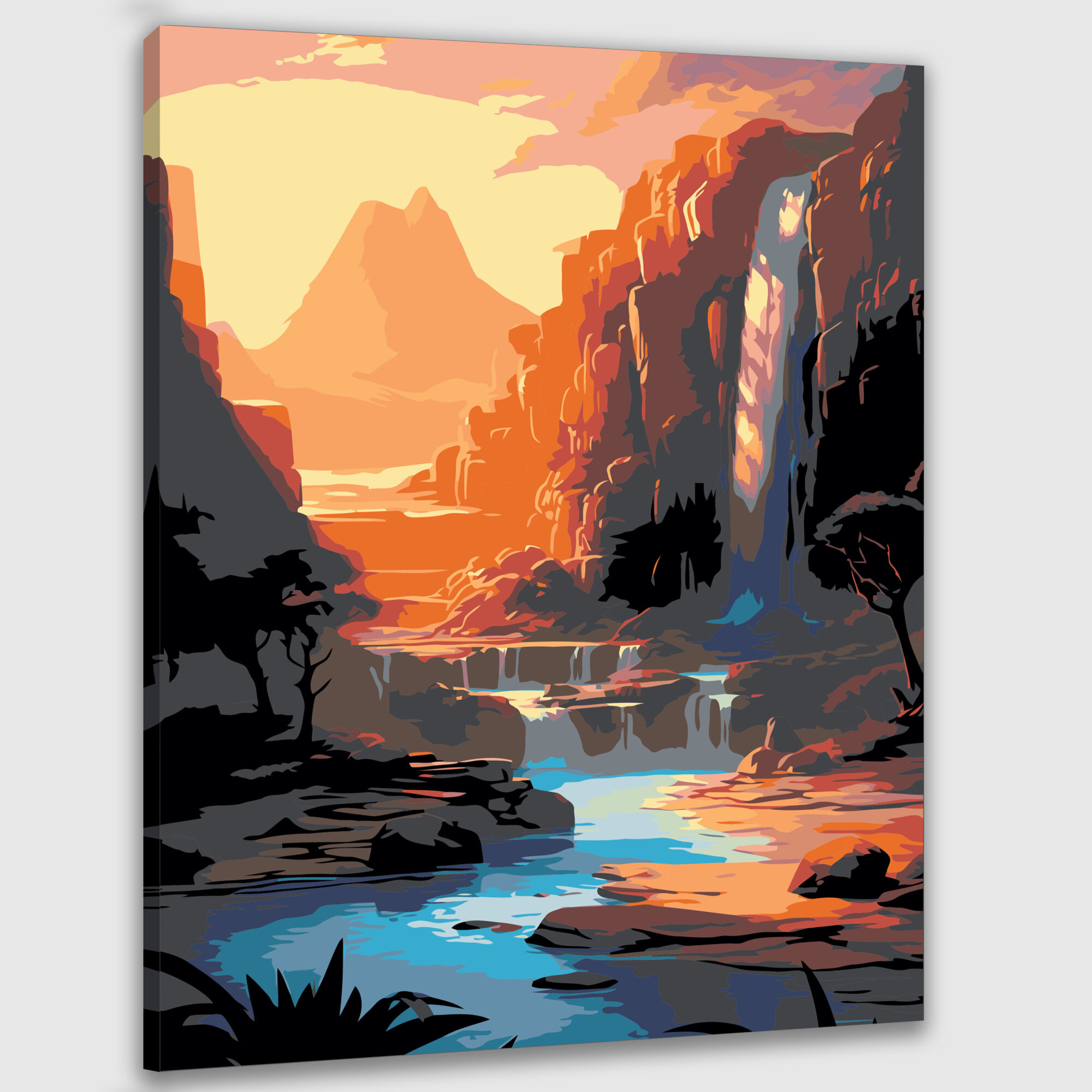 Картина по номерам 40x50 см, водопад, пустынный пейзаж, бирюзовая вода, песчаные дюны, солнечный свет, мерцание, оазис