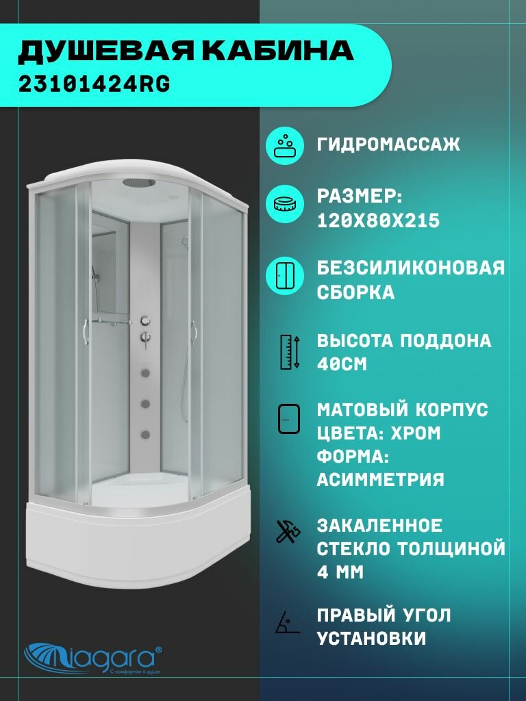 Душевая кабина Niagara Classic NG-2310-14RG (120х80х215) высокий поддон(40см), стекло матовое,4 места
