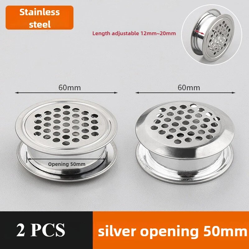 Круглый вентиляционный канал из нержавеющей стали 35/50 мм 50mm Silver 2PCS