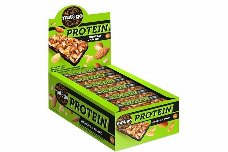 Батончик Nut&Go Protein миндаль и арахис, 36 г (упаковка 18 шт)