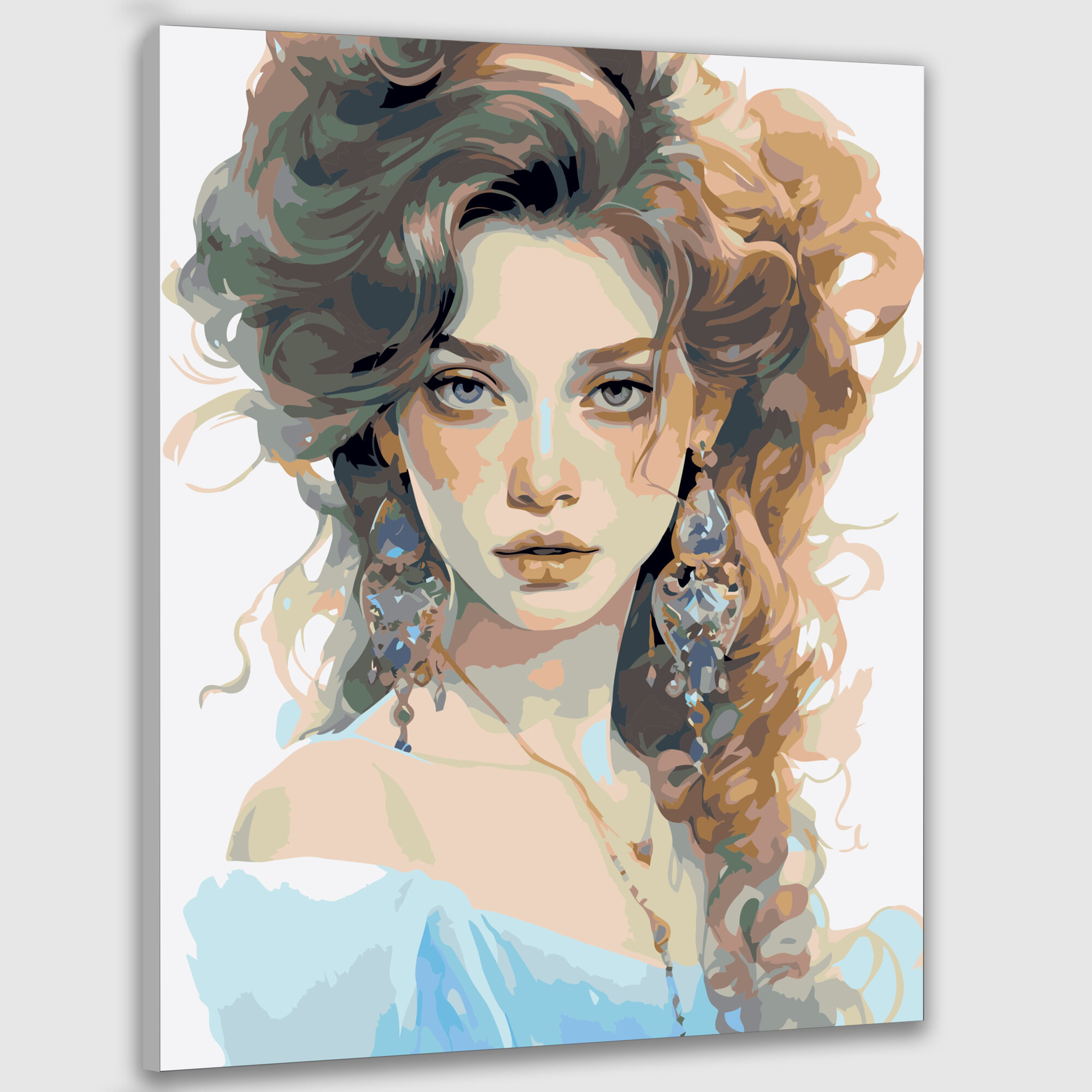 Картина по номерам 40x50 см, акварельная картина, принцесса, золотые серьги, мягкие цвета, мечтательные цвета