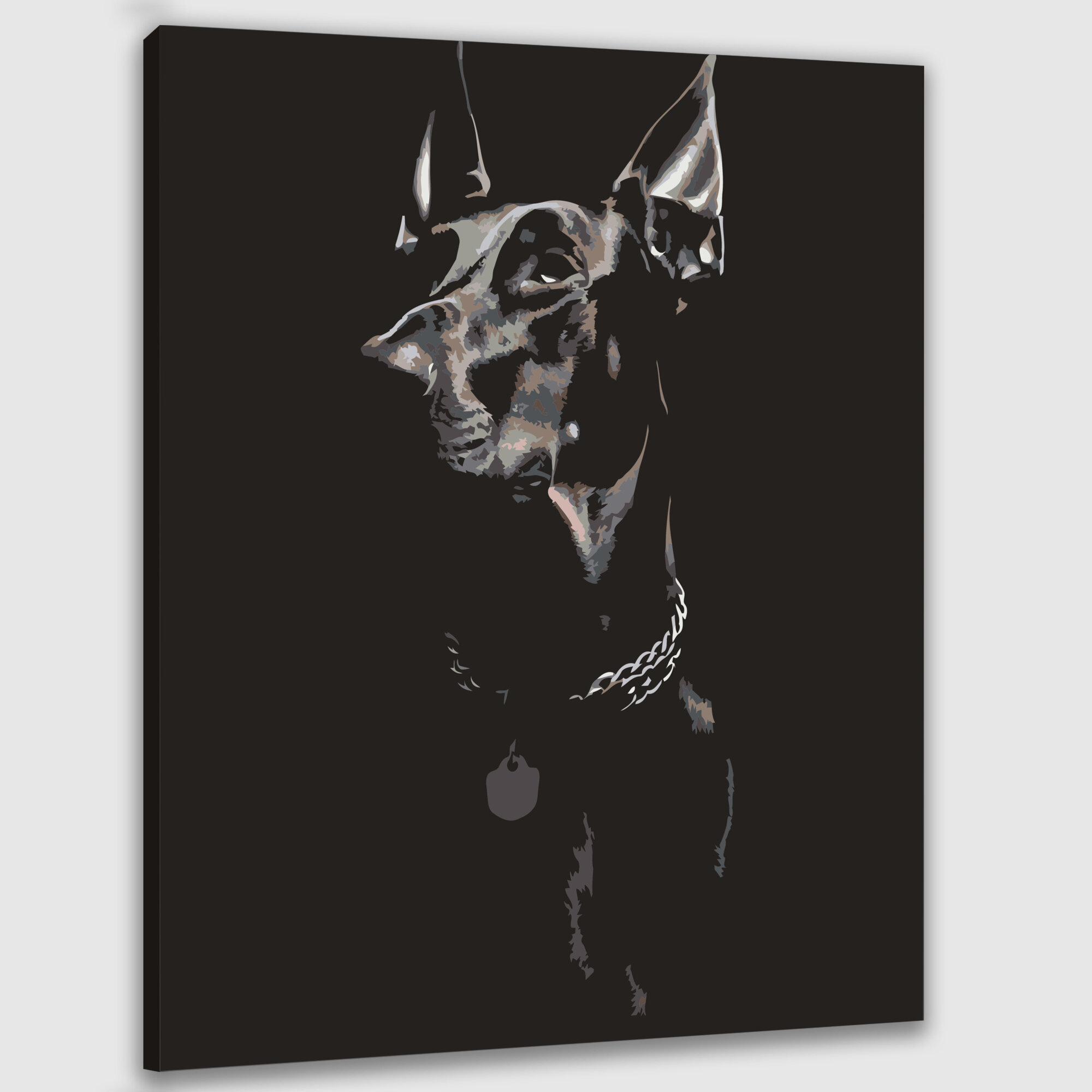 Картина по номерам 40x50 см, черно-белая фотография, доберман, темный фон, гладкое тело, луч света