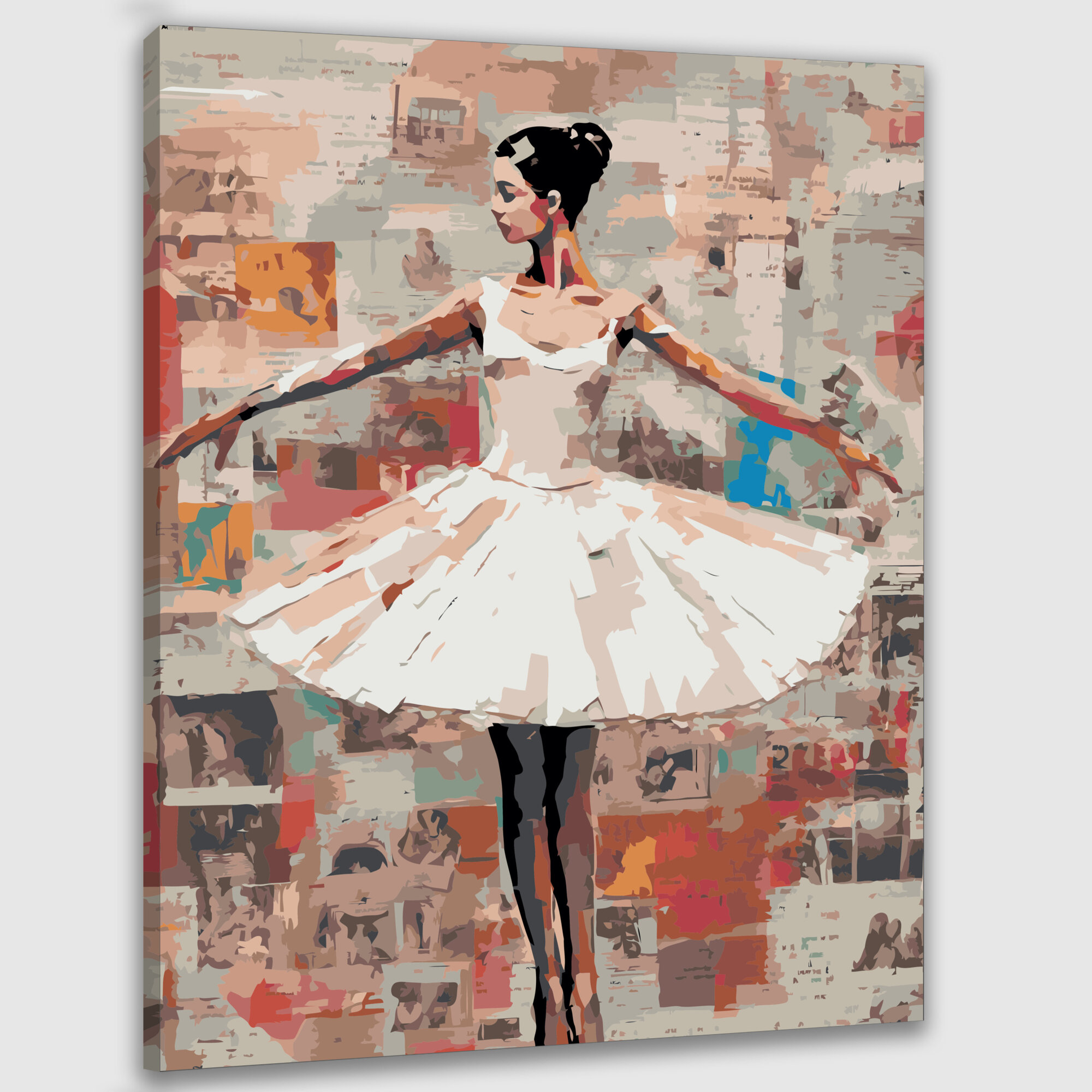 Картина по номерам 40x50 см, балерина, коллаж, смешанная техника, разорванные балетные афиш, ноты, слои бумаги, глубина