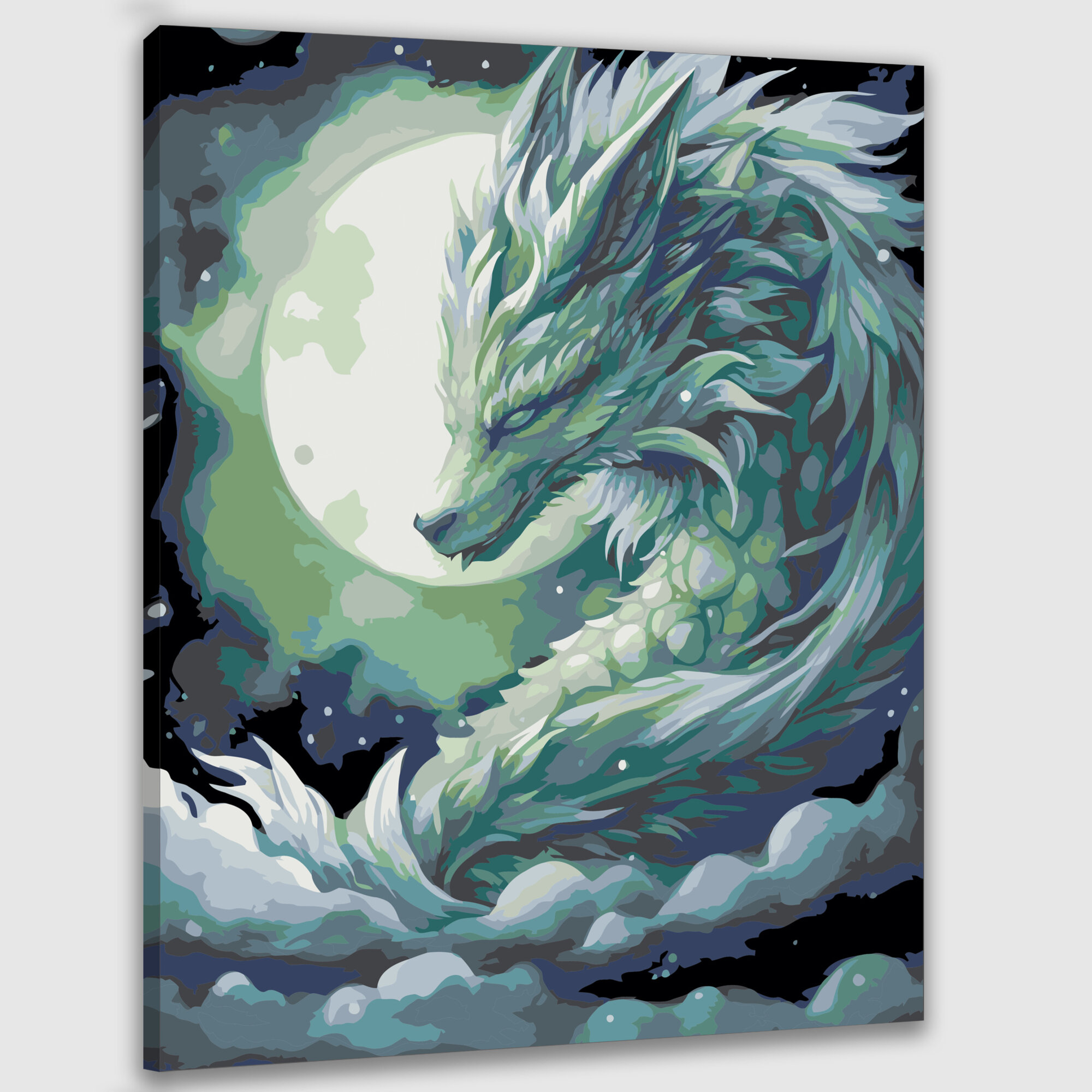 Картина по номерам 40x50 см, акварельная иллюстрация, фантастический дракон, дерево изумрудного оттенк, полярная ночь