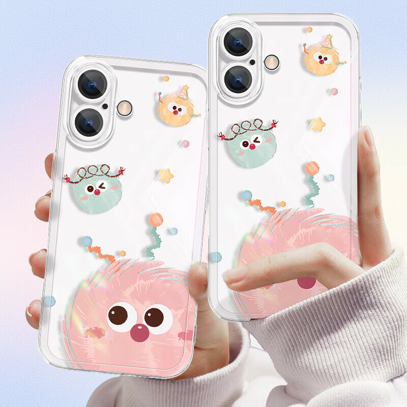 XP Compatible IPhone 16 Case, Full Lens Protection, Apple 16 Transparent Soft Shell, Heat Dissipation Silicone, INS Style Creative Cute, Shockproof, High-End Feel Protective Cover - Three Coal Balls