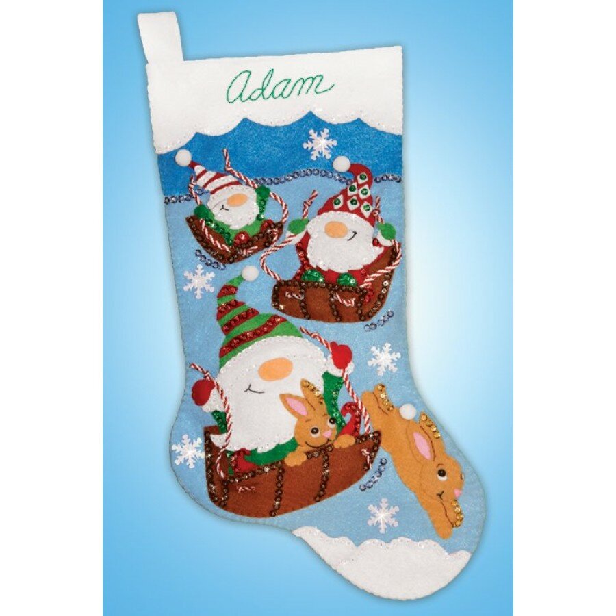 Набор для вышивания сапожка для подарков Гномы, катающиеся на санках 45 см DESIGN WORKS 6804