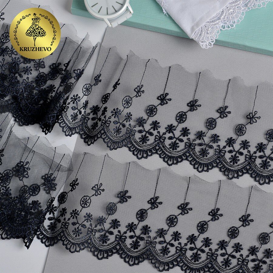 Кружево на сетке KRUZHEVO матовая нить TR.8B3289 шир.80мм цв.03 т. синий уп.9м