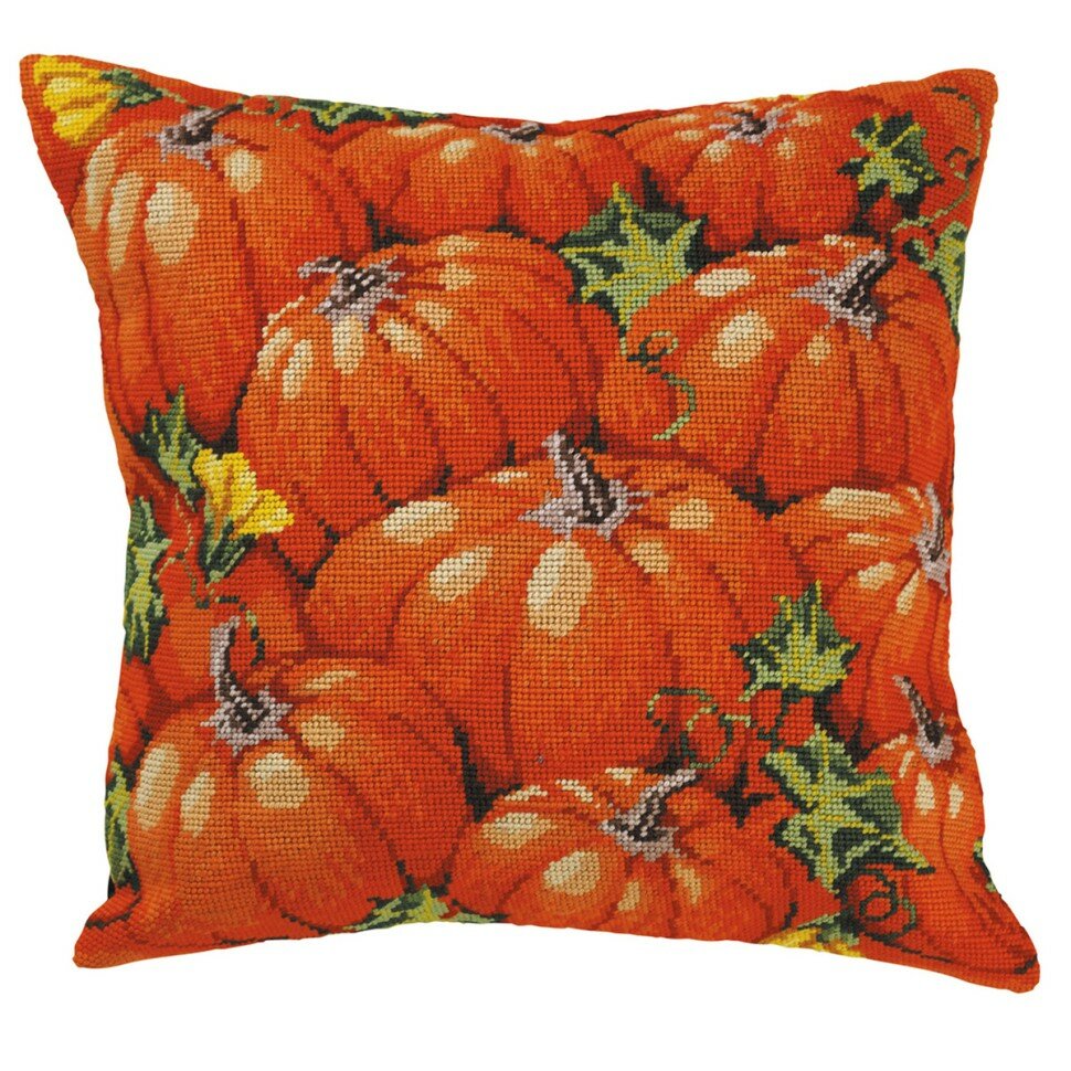 Канва жесткая с рисунком Permin #83-5137S Подушка "Тыквы", 40 x 40 см (Бисер и нитки в комплект не входят.)