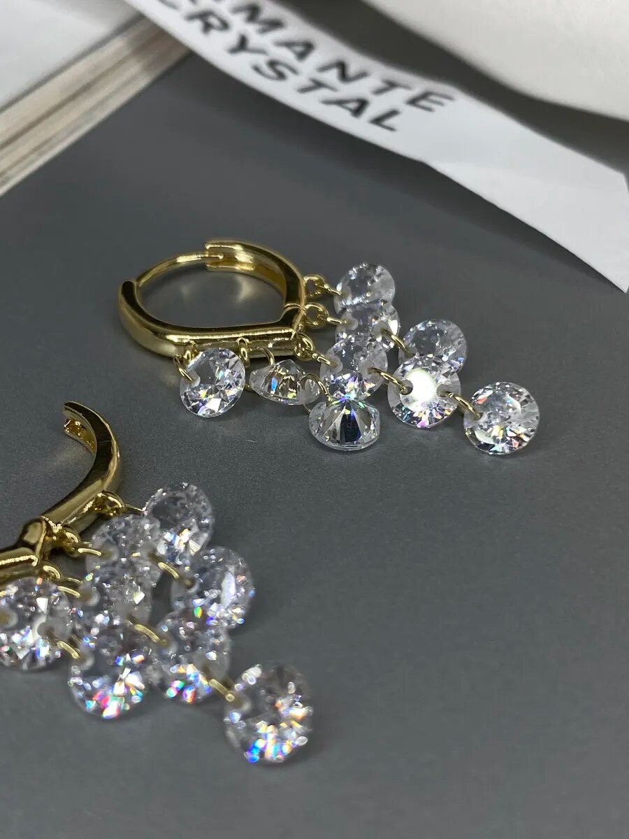 Серьги с подвесками, цепочки Amante crystal, циркон, белый, желтый — фото 1