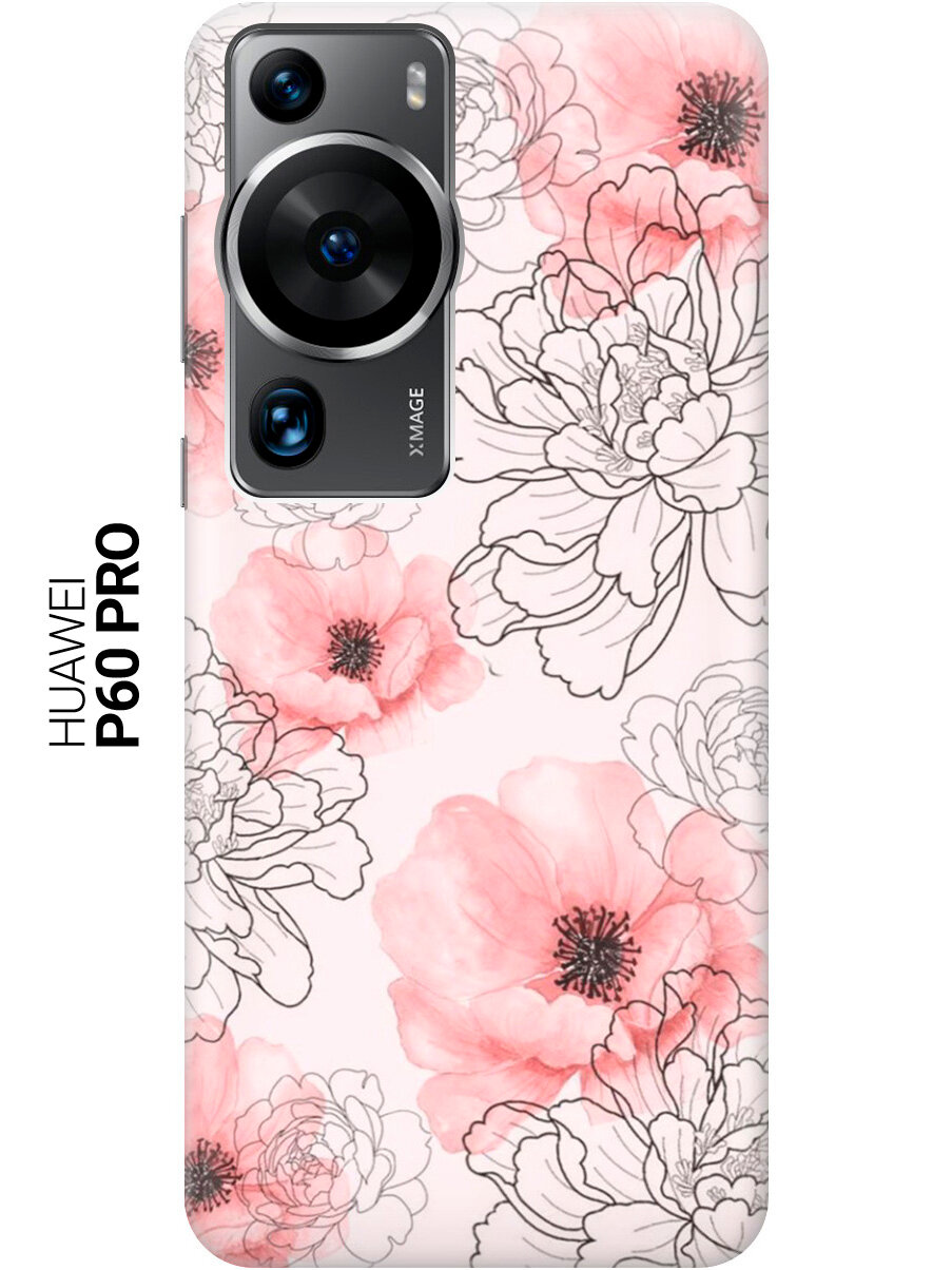 Силиконовый чехол на Huawei P60 Pro / Хуавей П60 Про с рисунком "Нежно-розовые цветы"