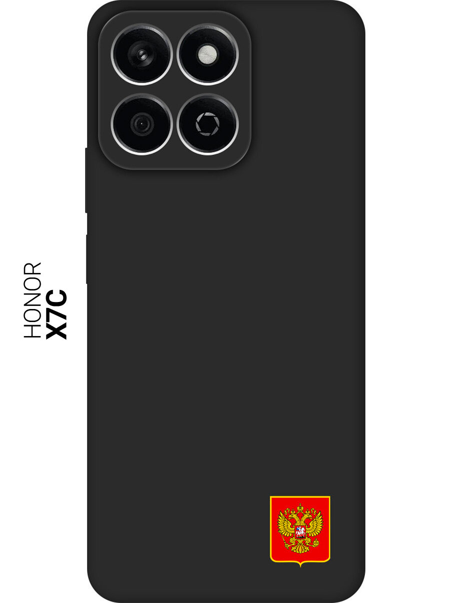 Силиконовый чехол на Honor X7C с принтом "Герб России" матовый черный