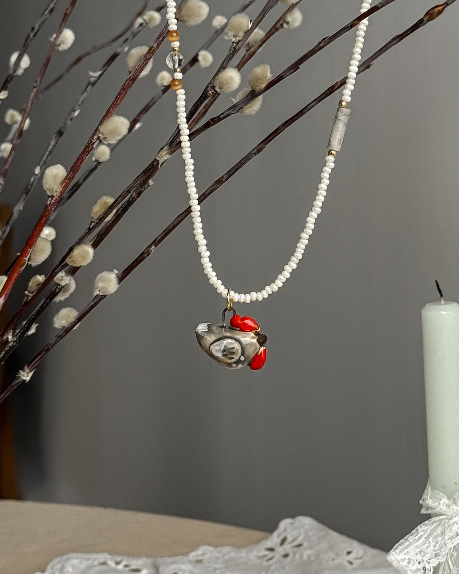 Колье, кошачий глаз, хрусталь, агат, бисер, керамика