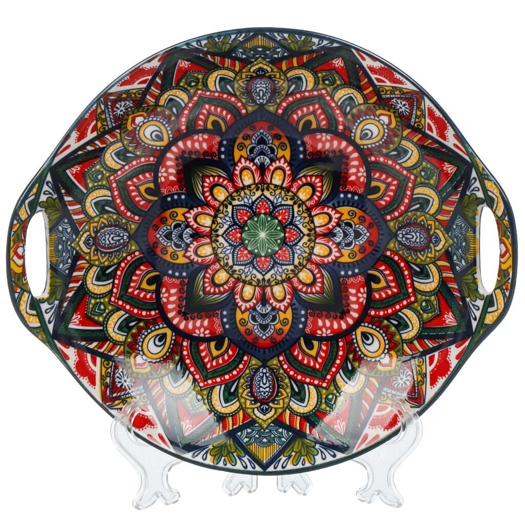 Блюдо фарфор, 22.5х20.5х4.5 см, с ручками, син, Arabesque, 860082