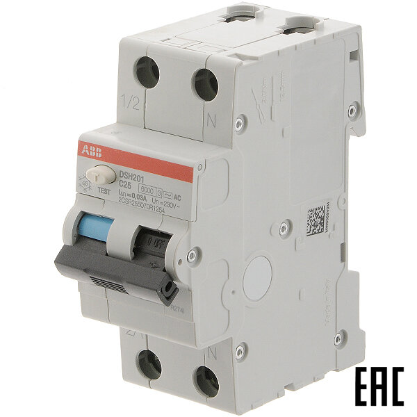 Дифференциальный автомат АВВ DSH201R (тип АС) 25А-30мА 230В 1P+N 4,5кА 2CSR245072R1254 C25 30мA