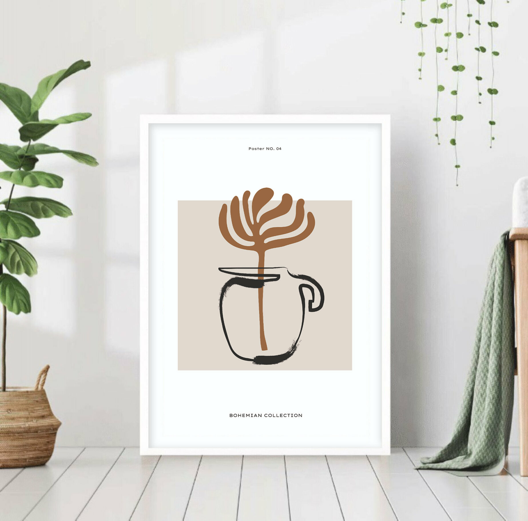 Постер "Растение в графине минимализм" 50x70 в белой рамке на стену для интерьера