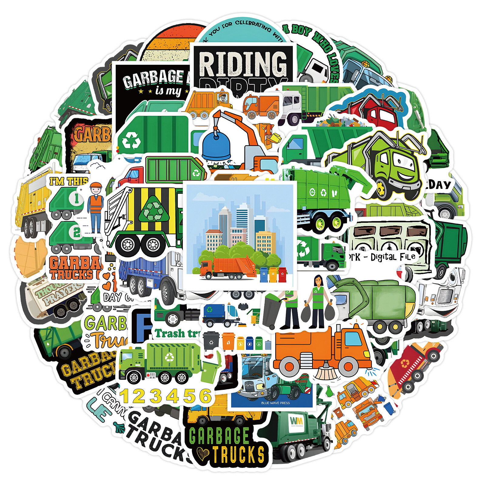 60 шт./упаковка наклеек с изображением мусоровоза и строительной машины, водонепроницаемые виниловые наклейки в стиле аниме для ноутбука, багажа, скейтборда, подростков.