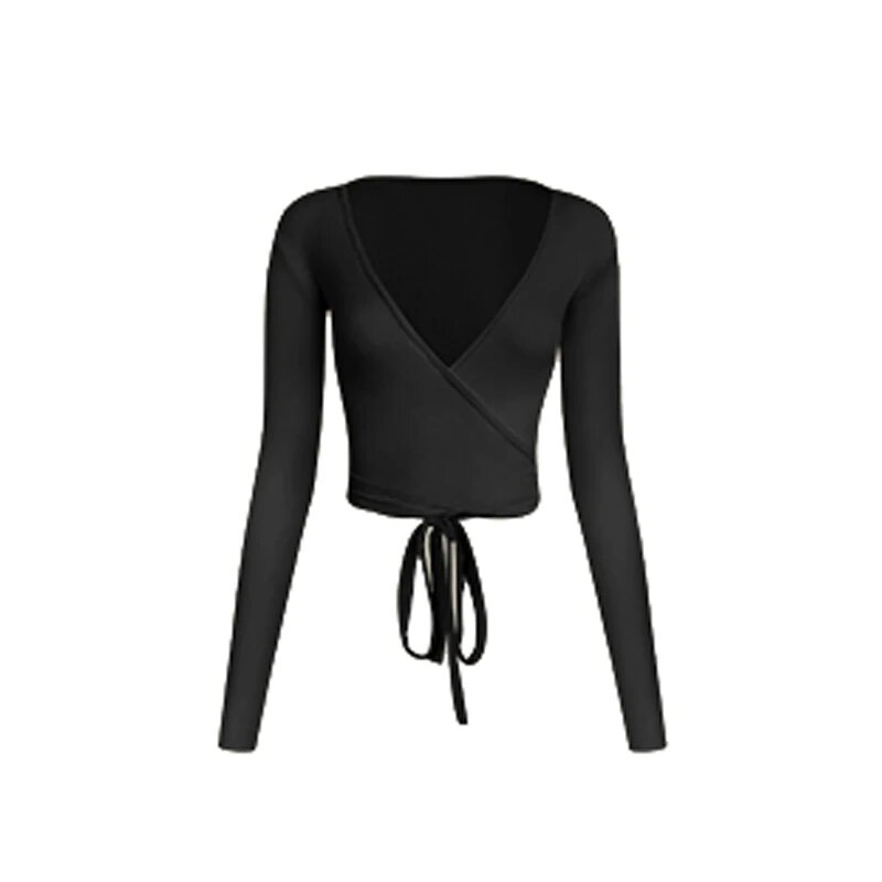 Танцевальная одежда Dancing Noe, топ с V-образным вырезом, юбка с бахромой, платье с длинными рукавами, женский, спандекс Черный, М, Black Tops