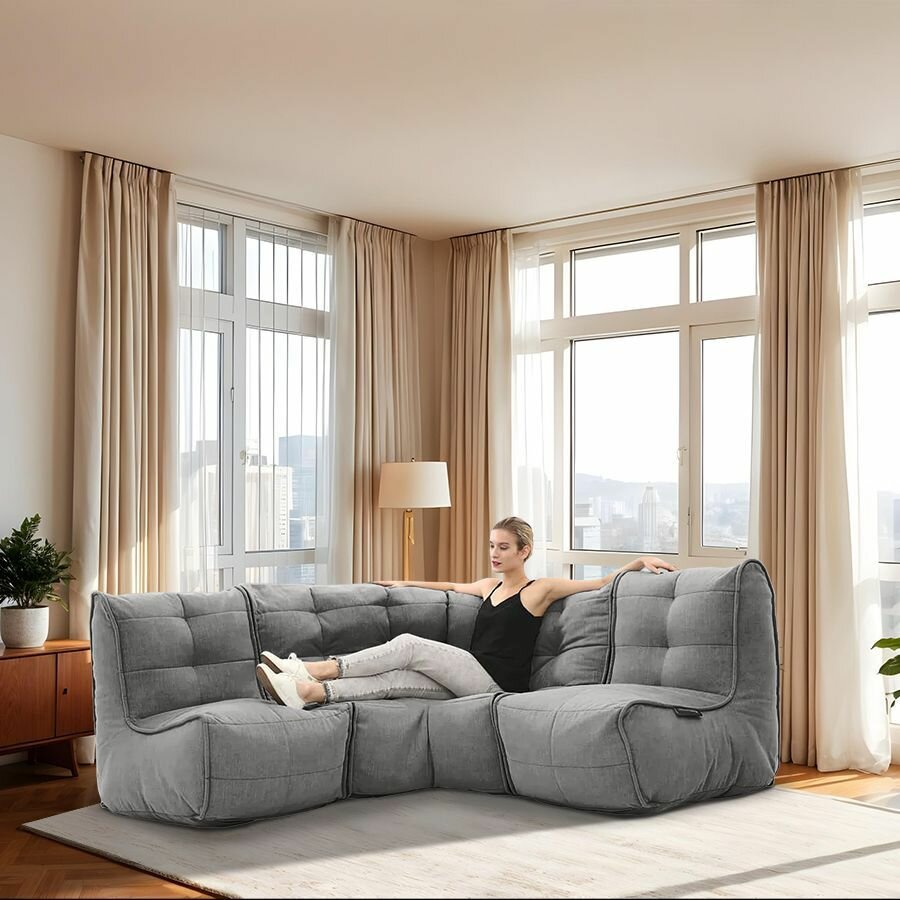 Бескаркасный модульный угловой диван Mod3 Cozy Corner - Luscious Grey (шенилл, темно-серый) - для небольших помещений: для дома, дачи, офиса (нераскладной)