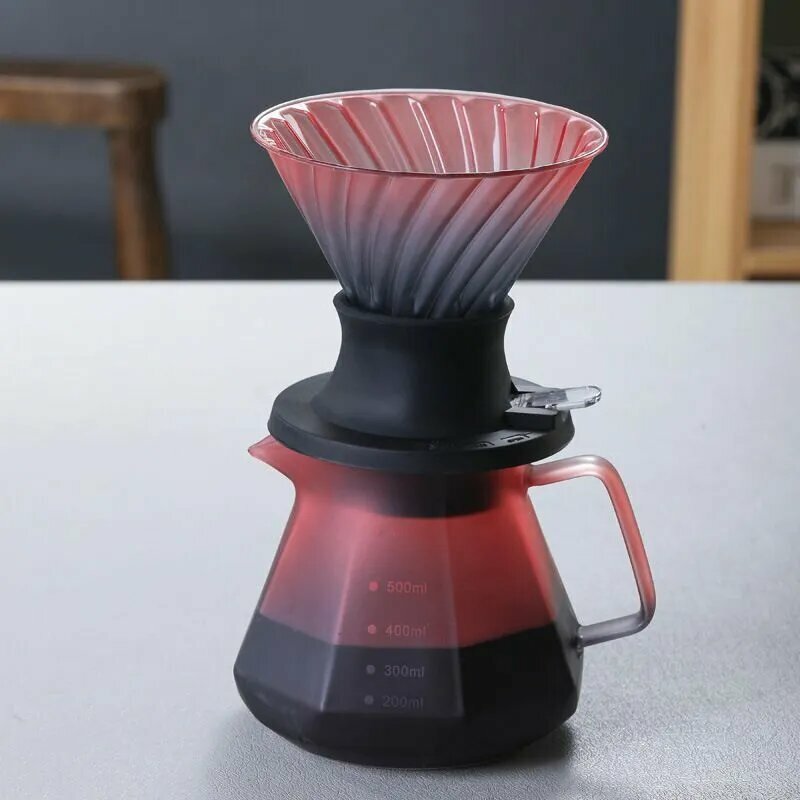 Комплект для заваривания V60, стекло, термостойкий пластик, градиентный дизайн, цвет красно-черный, 600мл