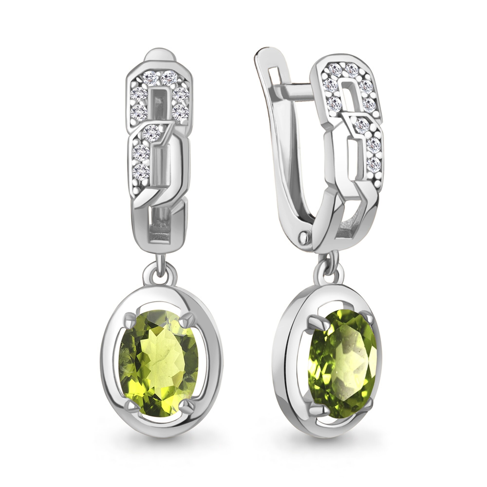 Серьги Diamant online, серебро, 925 проба, родирование, хризолит, фианит