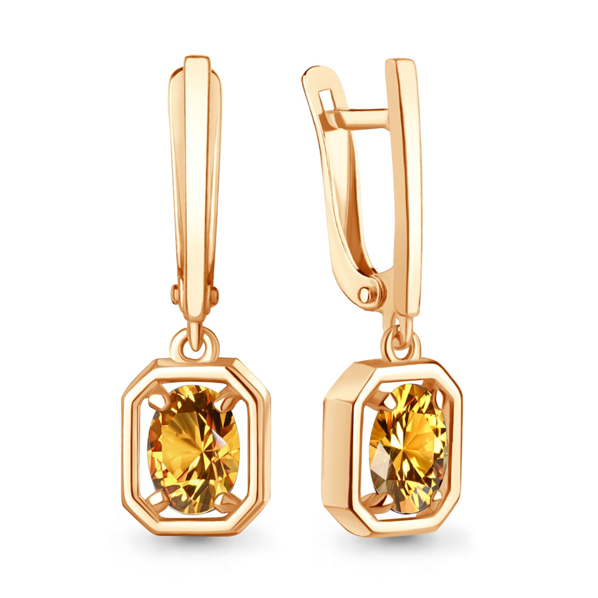 Серьги, серебро, 925 проба, золочение, цитрин