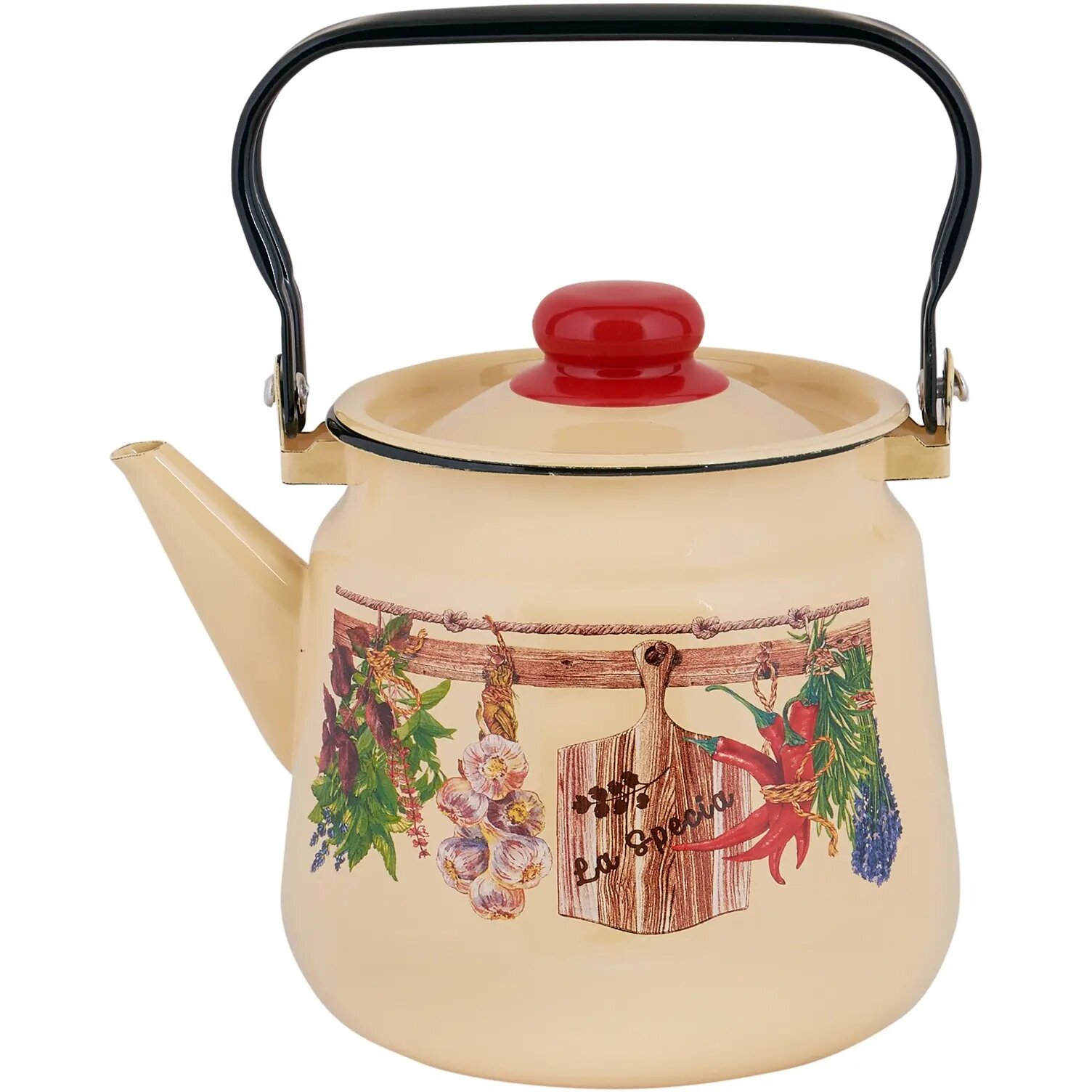 Чайник эмалированный 3,5л «La Speсio» Appetite, кремовый, с черной ручкой