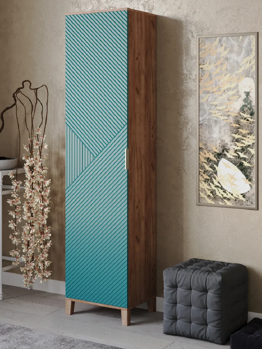 Шкаф пенал для одежды распашной в прихожую книжный Марвин - 1 Аквамарин, 50х210х40 см