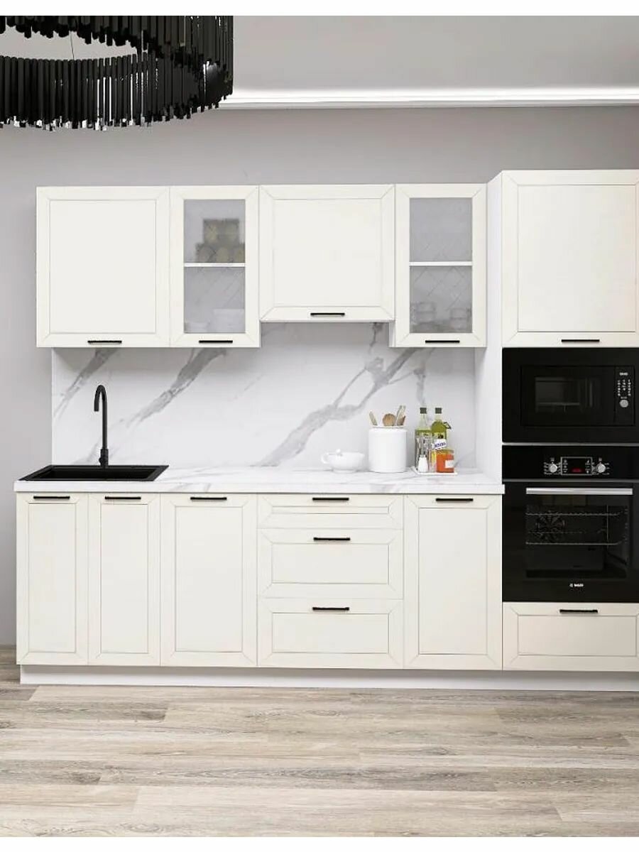 Кухонный гарнитур Сектор 2.6 м, мебель для дома и кухни, Белый / Магнолия со стеклом