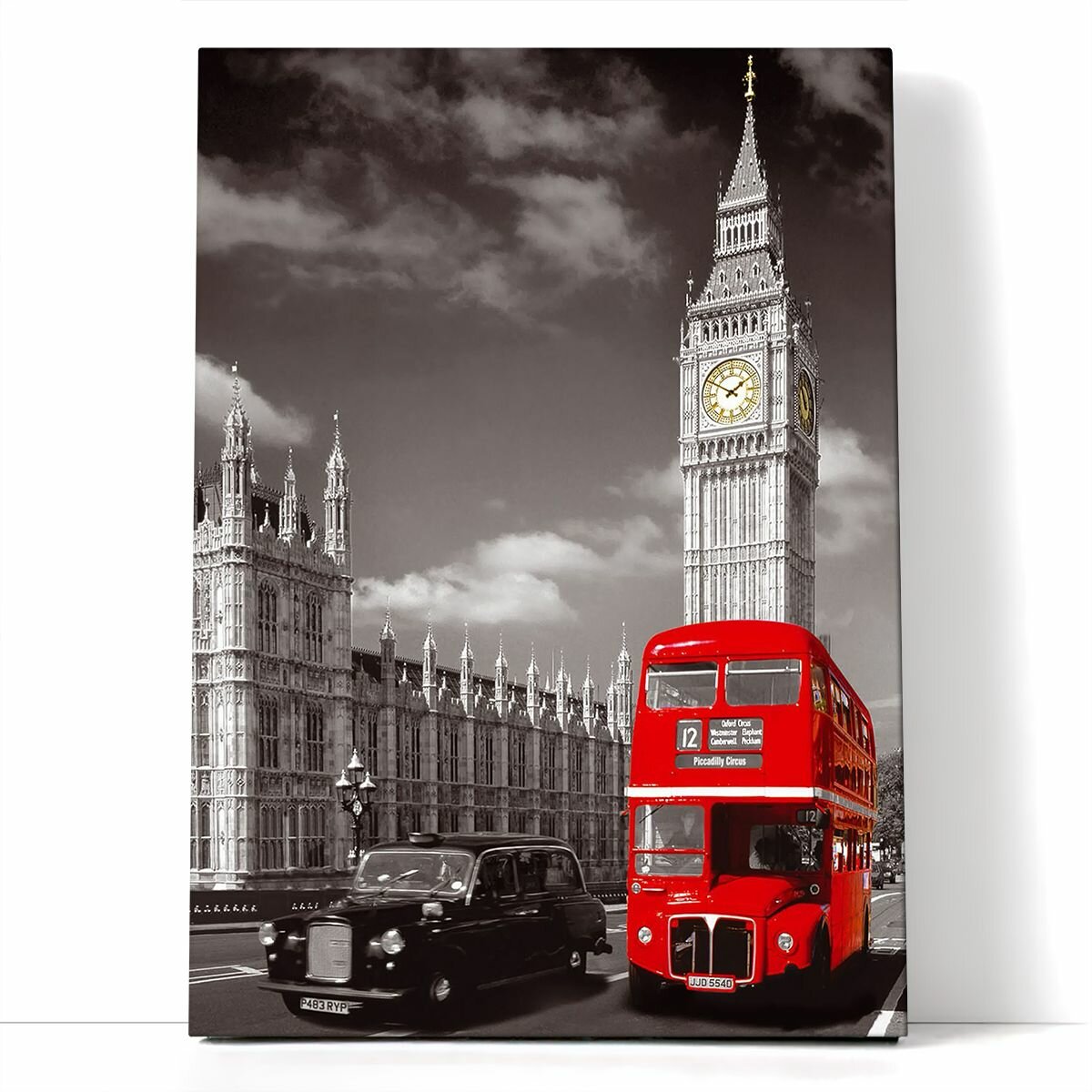 Интерьерная картина на хлопковом холсте/Лондон, Биг Бен, автобус