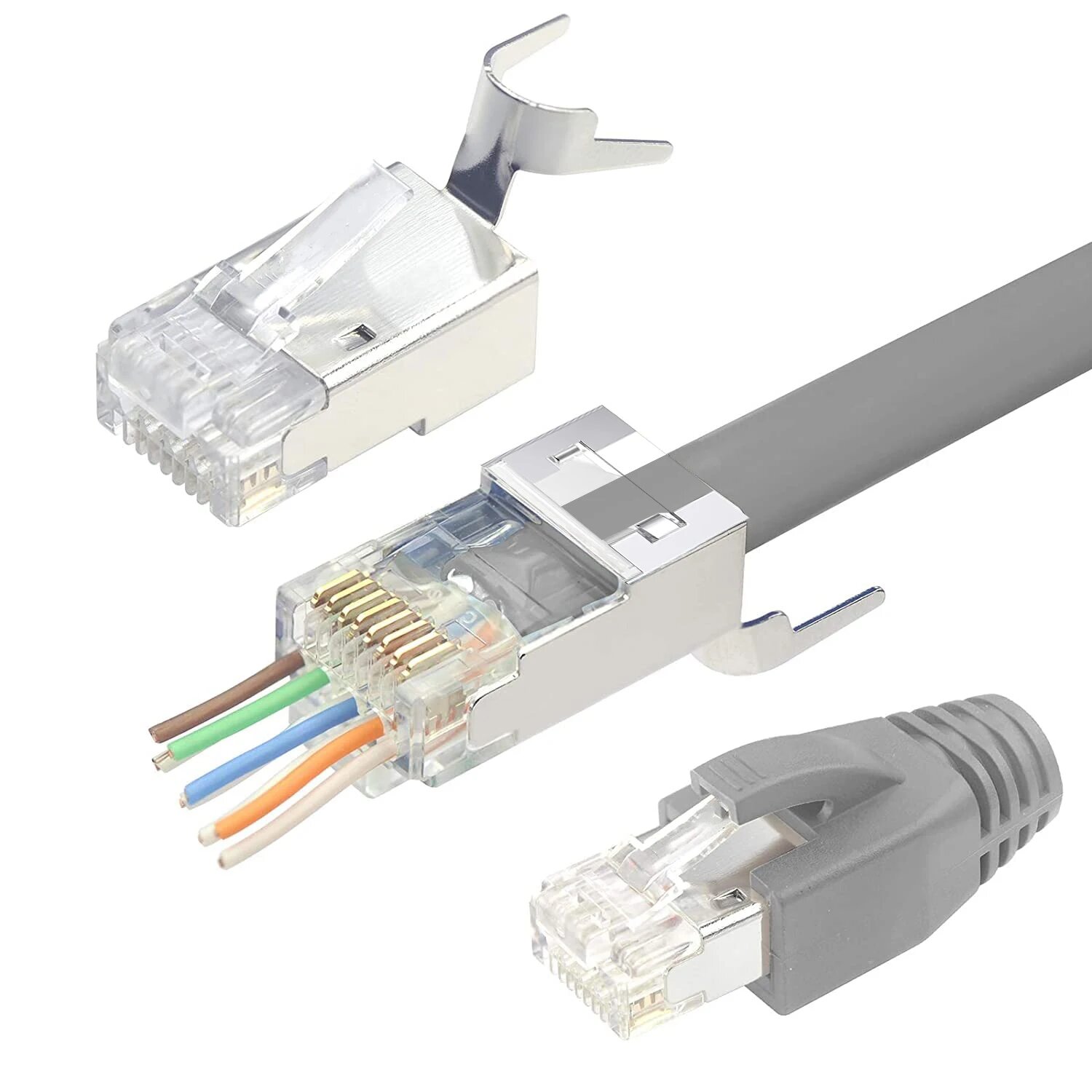 ZoeRax Cat7 Cat6A RJ45 экранированные проходные коннекторы с позолотой 50 мкм, модульные 50PCS, Grey