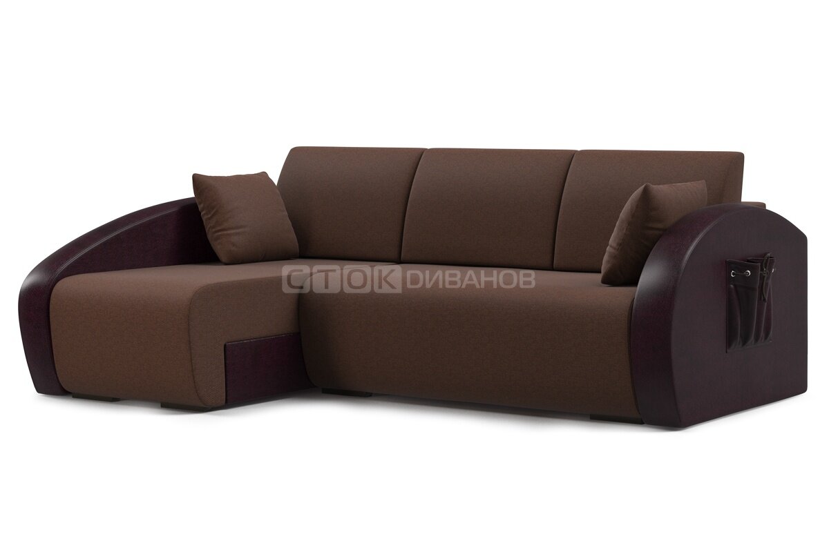 Угловой диван Сток Диванов Брайт-2 Dark коричневый 220 см, механизм еврокнижка