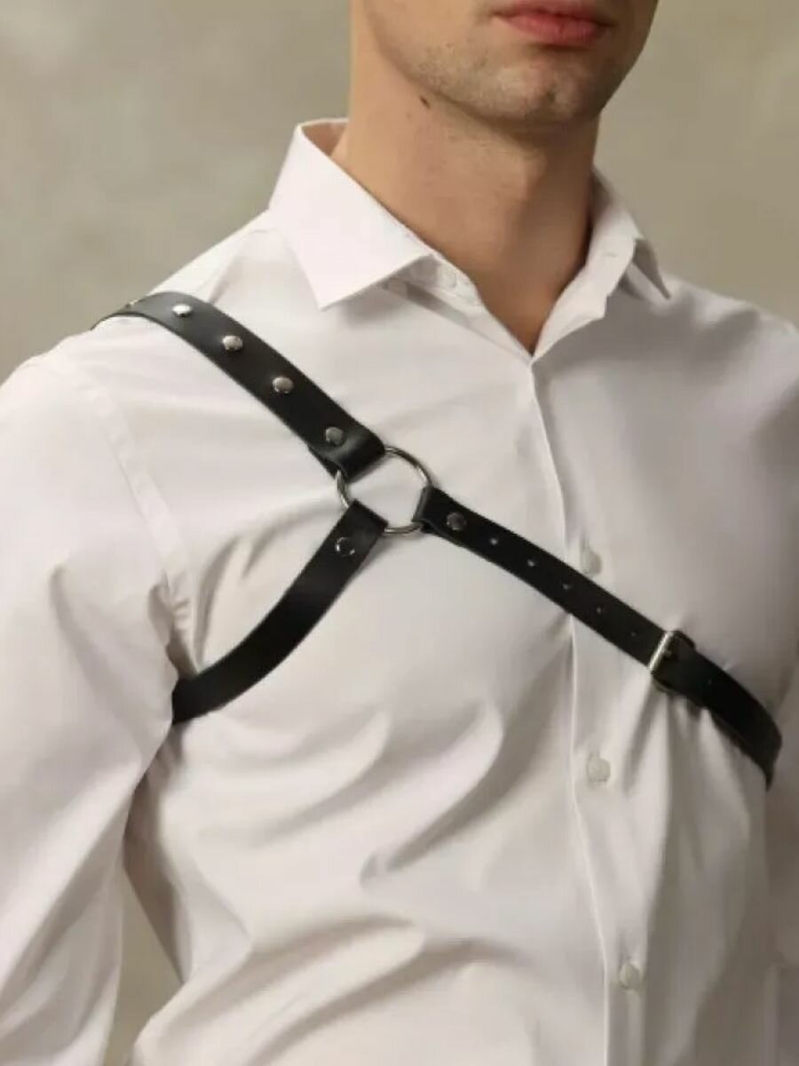 Портупея мужская BDSM Арсенал асимметричная, черная, onesize