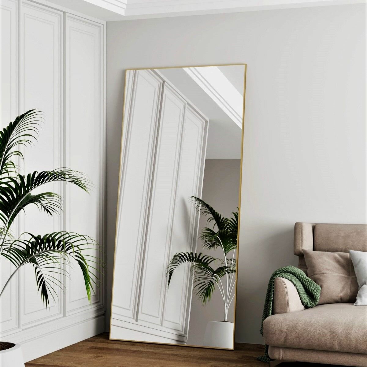 Декоративное интерьерное зеркало большое ростовое в раме на стену в пол прямоугольное в спальню, TODA ALMA 192х90 см